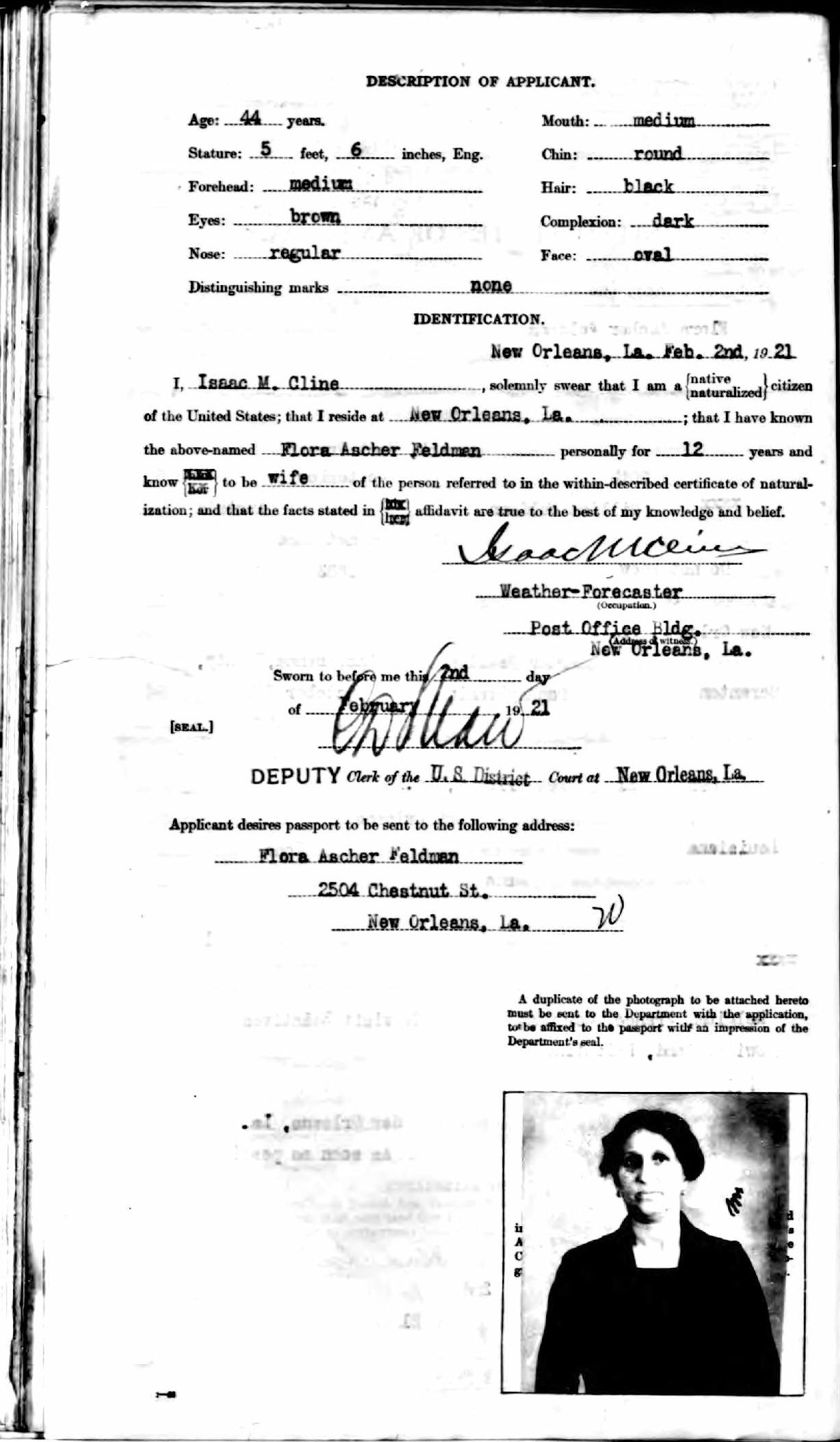 Documents: Passport Application - Flora Ascher Feldman: Feldman Family ...
